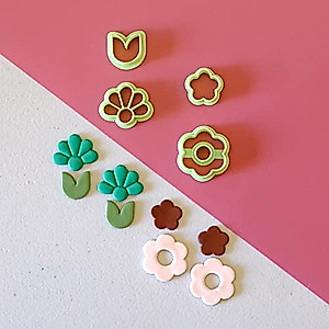 4 Pieces Set Polymer Clay Cutters, Flower Shaped Clay Cutters for Jewelry Making Beginner, Clear Clay Earring Cutters for Pottery and Cookie Cutters