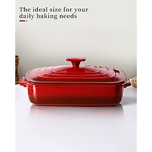 Lareina Large Ceramic Casserole Dish with Lid, 4.0 Quart Covered Rectangular Stoneware Baking Dishes for Oven, Deep 9x13 Inch Lasagna Pans for Baking and Serving, Perfect for Christmas Gifts, Bule