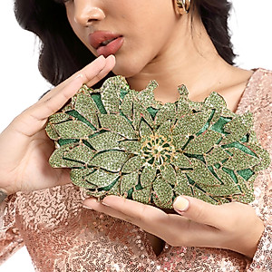 Boutique De FGG Elegant Flower Clutch Formal Evening Bags Women Party Crystal Clutch Purse Wedding Rhinestones Handbags,Mini,Light Green
