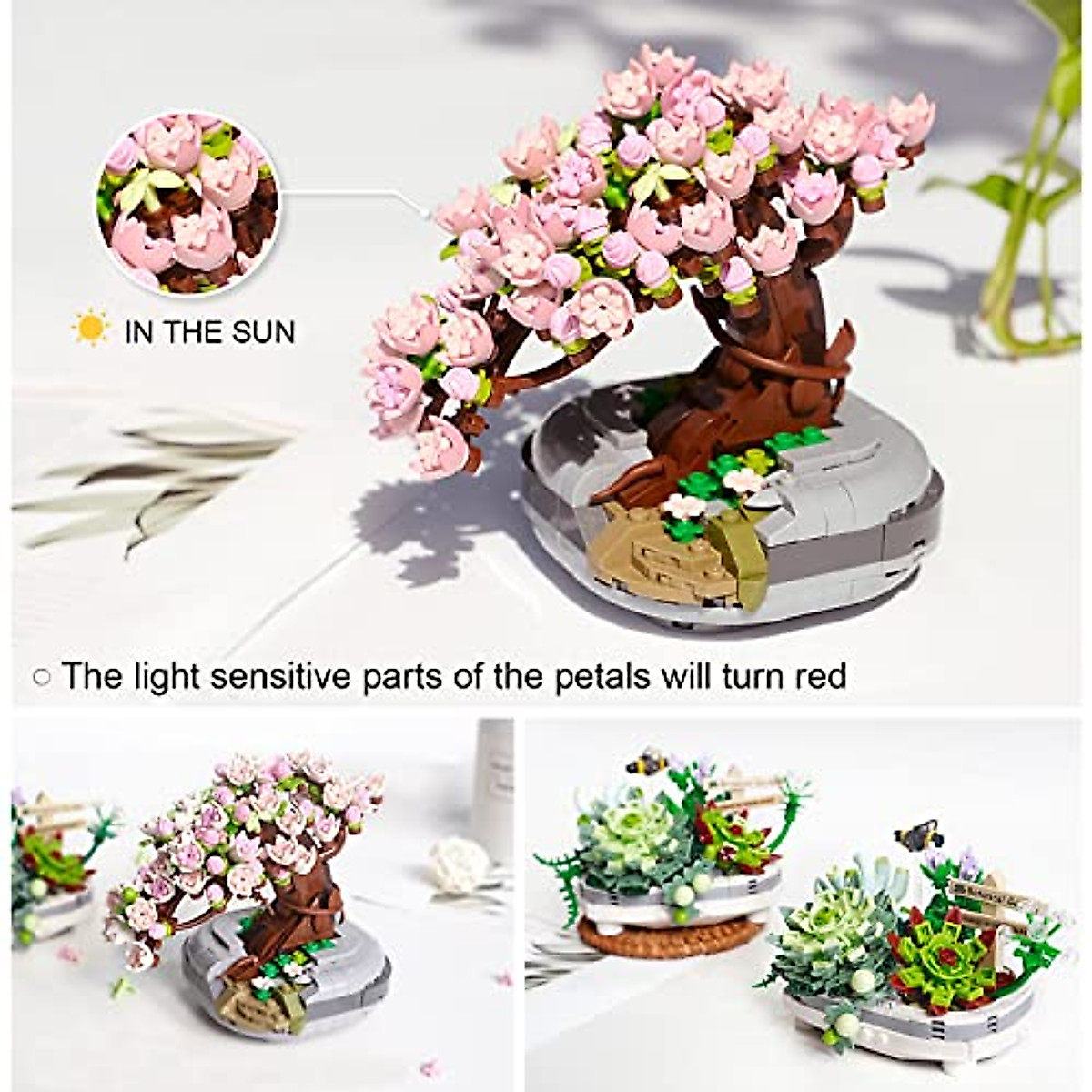 LNYSSQ Mini Succulent Bonsai Tree Building Sets Botanical Collection Flower Bouquet Bricks Bonsai Model Creative DIY Simulation for Home(Mini Sakura Bonsai)