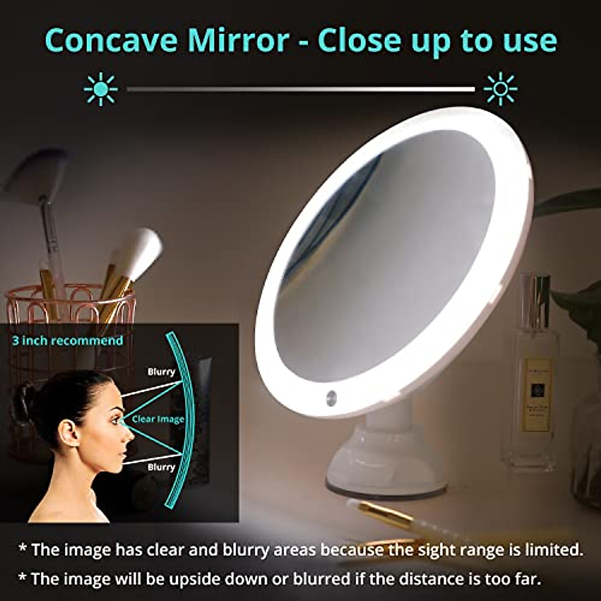 Fabuday 15X Lighted Magnifying Mirror with Lights - 8 Inch Makeup Mirrors with Suction Cups and Magnification for Bathrooom, Dual Power Supply, Adjustable Lighting, Light Up Magnified Mirror