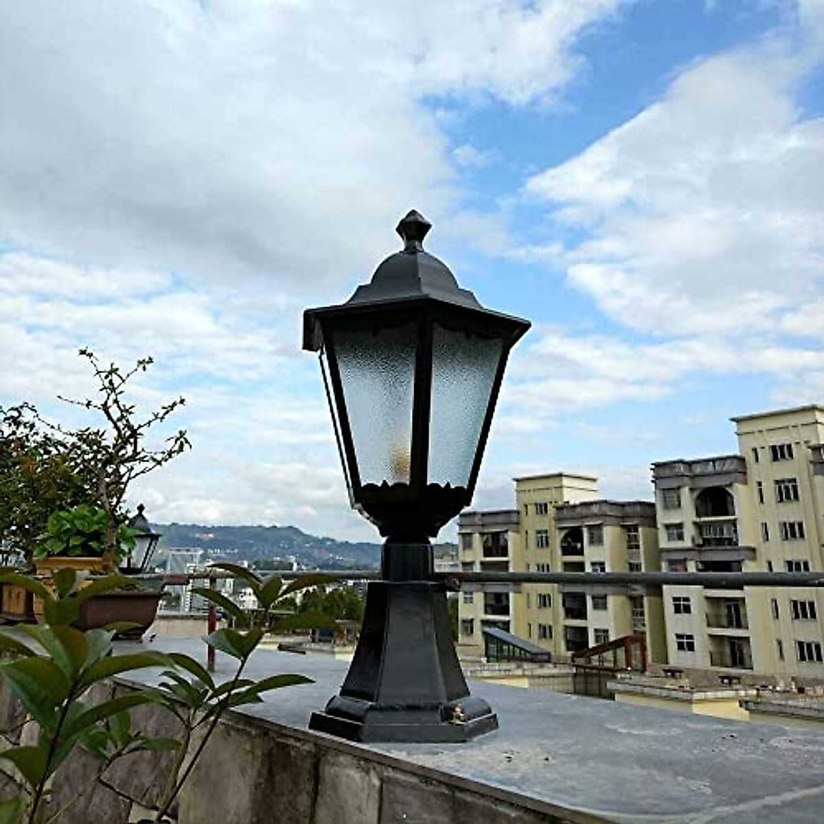 MODEBHD Rustproof Patio Column Light High Brightness E27 Edison Glass Post Lamps Outdoor Waterproof Aluminum Pillar Lantern for Villa Garage Clubhouse Swimming Pool Floor-Standing Lighting