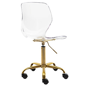 HOMEFUN Clear Chairs Acrylic Desk Chair Rolling Transparen Vanity Chair Armless Swivel Chair Height Adjustable Ghost Chair Molded Plastic Home Office Chair with Wheels, New Clear with Golden Feet