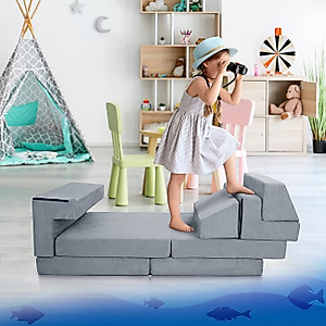 DREAMANIA 7PCS Kids Play Couch, 2024 Premium Modular Kids Play Couch for Toddler Child, Kid Foam Sofa for Bedroom Playroom Toyroom, Prefect Gift for Creative Girls & Boys, Grey