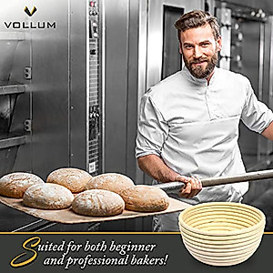 Vollum Bread Proofing Basket Banneton Baking Supplies for Beginners & Professional Bakers, Handwoven Rattan Cane Bread Maker for Artisan Breads, 7 x 4 Inch, 0.5-Pound Round Brotform Natural