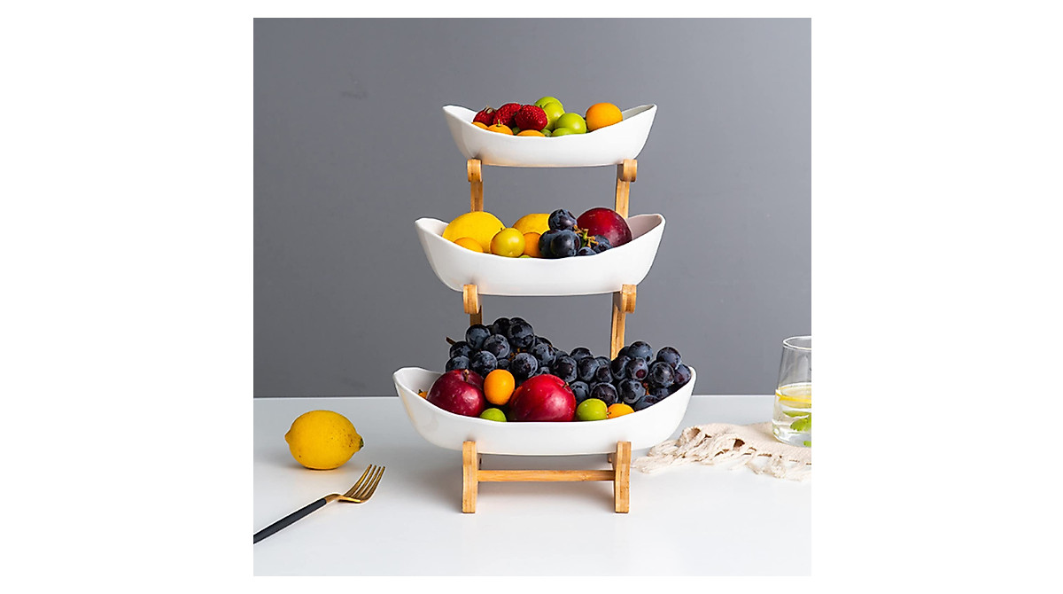 3 Layer Ceramic Fruit Plate - Elegant Tiered Serving Platter