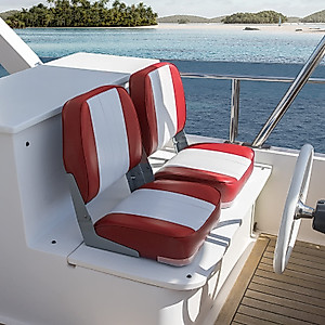Leader Accessories Deluxe Folding Marine Boat Seat (White/Red)