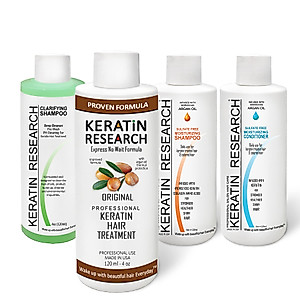 KERATIN RESEARCH Brazilian Keratin Hair Straightening and Smoothing Blowout Complex Treatment Professional Organic Results shiny Hair with Natural look Queratina Keratina (16 Fl oz Kit Original)