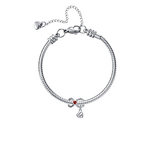 MZC Jewelry Mother and Daughter Infinity Heart Charm for Pandora Bracelets I Love You Red Crystal Bead