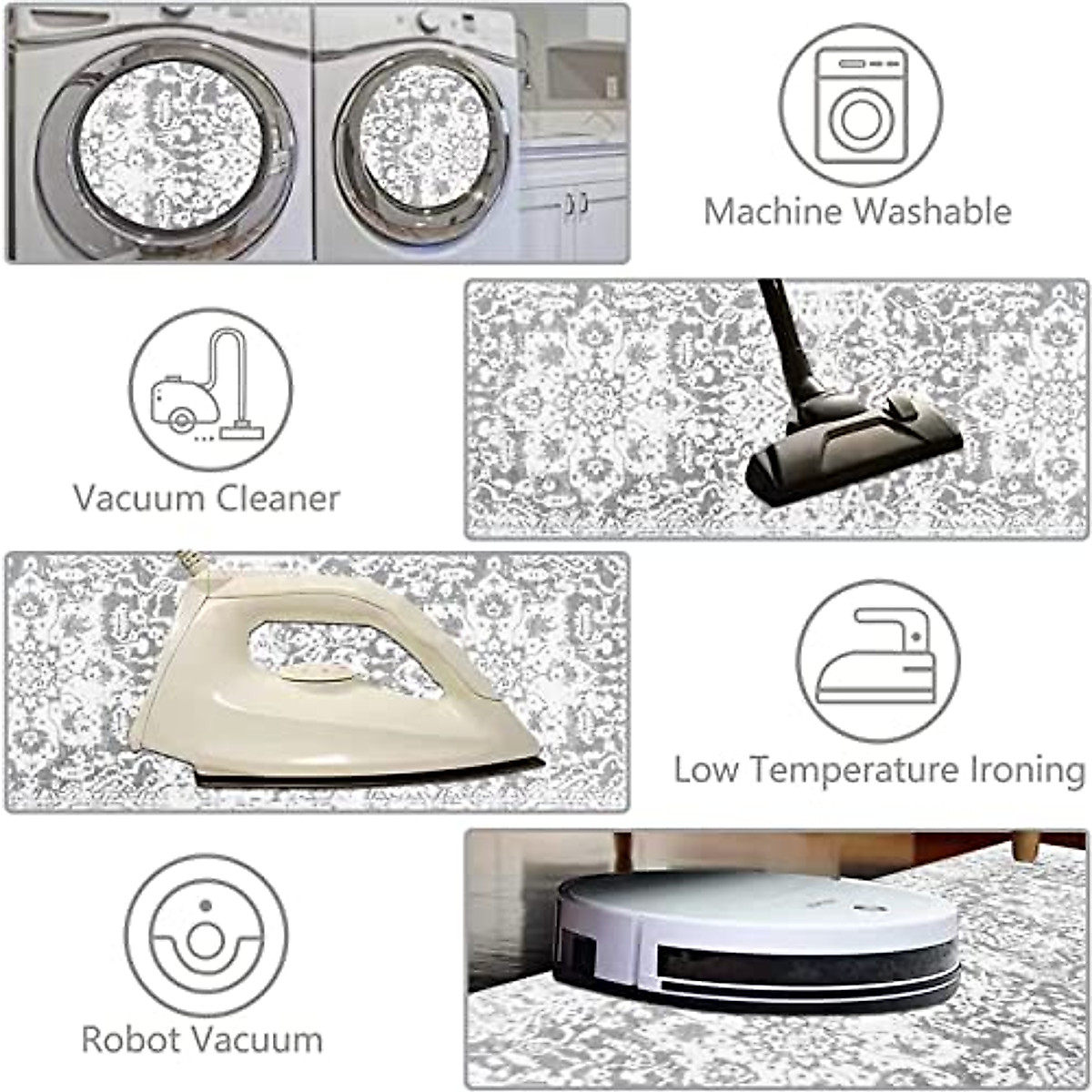 Homcomoda Distressed Area Rug 4x6 Non Slip Washable Vintage Bedroom Rug Faux Wool Throw Mat Low-Pile Area Floor Carpet Mat for Living Room Bedroom Kids' Room Kitchen Laundry Room