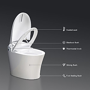 HOROW Heated Toilet, Upmarket Compact Toilet, One Piece Smart Toilet with Heating Seat, Small Tankless Toilet with Blackout Flush, Soft Close Cover, 25.6(L) x 15.6(W) x 19.8(H)