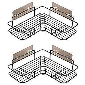 Corner Shower Caddy 2-Pack, Bathroom Shelf with 4 Pack Powerful Adhesive Hooks, 2-in-1 Organizer Storage for Toilet, Kitchen, and Dorm.