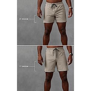 Fabletics Men's The One Short (Lined), Training, Swimming, Lightweight, Quick-Dry, Zip Pocket, Stretch Woven, 7" Inseam, L, Shadow Grey