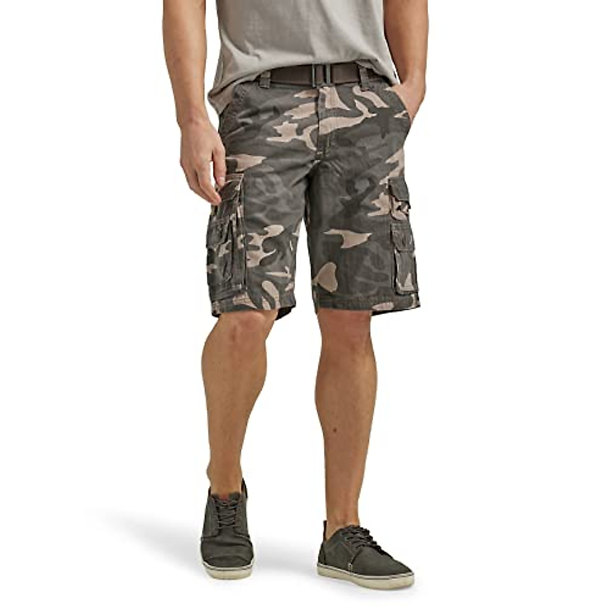 Lee Men's Big & Tall Dungarees Belted Wyoming Cargo Short, Ash Camo, 48