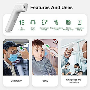 WORUIJIA Forehead Thermometer for Adults，Baby Digital Thermometer with Accurate Instant Readings, Fever Alarm and Memory Function, No Contact Infrared Thermometer for All People, White, WOFKAN004