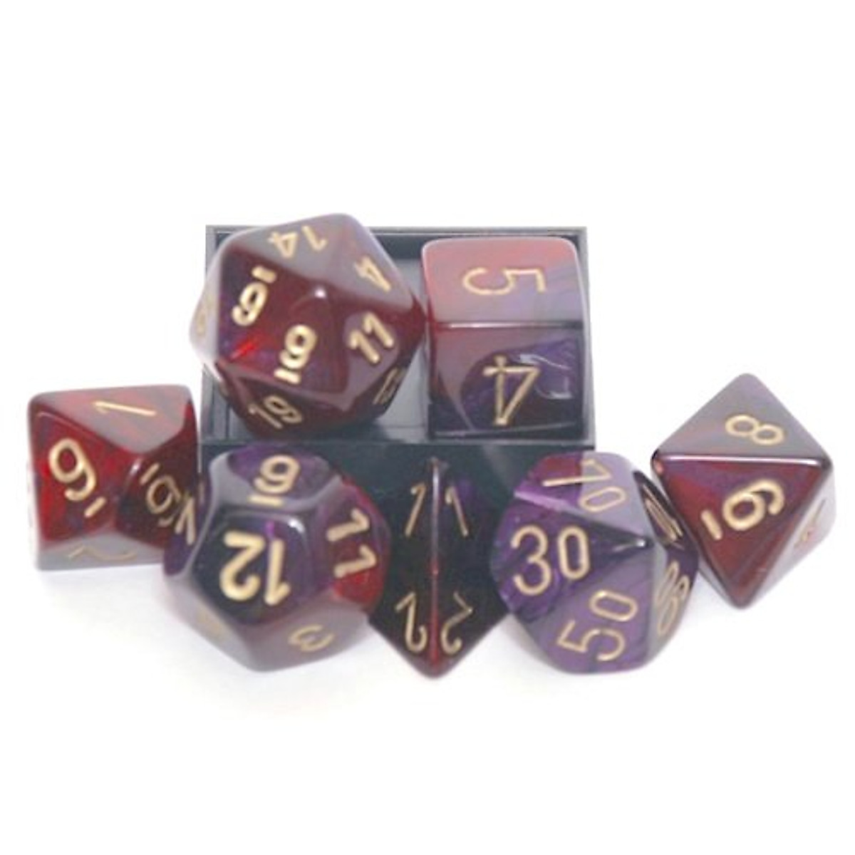 Chessex Polyhedral 7-Die Gemini Dice Set - Purple-Red with Gold CHX-26426