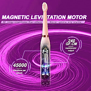 JANECC Electric Toothbrush for Adults, Rechargeable Sonic Toothbrushes, 6 Modes, 45,000VPM Motor and 2 Mins Smart Timer, 1 Face Washing Head, Facial Massage 5 Brush Heads(Pink), 9.8X3.9X1.18 Inch