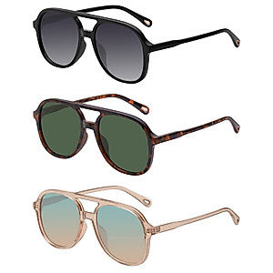 YDAOWKN Retro Square Aviator Sunglasses for Womens Mens Vintage 70s Double Bridge Sun Glasses