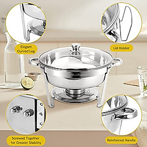BriSunshine 6 Packs 5 QT Chafing Dish Buffet Set, Stainless Steel Round Chafer Sets with Glass Lid & Lid Holder, Food Warmer For Parties Weddings Catering