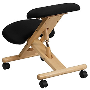 EMMA + OLIVER Mobile Wooden Ergonomic Kneeling Office Chair in Black Fabric