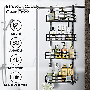 ODesign Shower Caddy Hanging Over the Door Bathroom Kitchen Shelves Organizer Basket Rustproof - Black