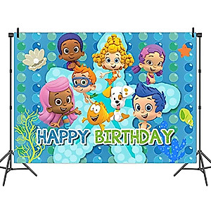 TAUERGULE 5x3ft Cartoon Bubble Guppies Theme Photography Backdrop Ocean Bubble Children Princess Happy Birthday Party Decoration Photo Background Studio Banner