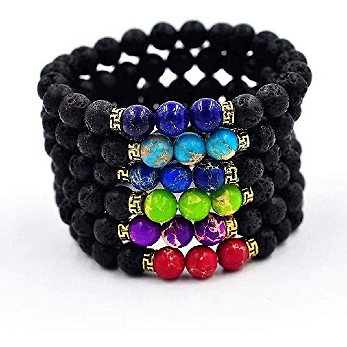 Fishdown 560 Pcs Natural Stone Healing Beads Lava - Natural Gemstone Beads Volcanic Stone Loose Beads Assortment Spacer Beads for Necklace Bracelets Jewelry Making DIY Kit