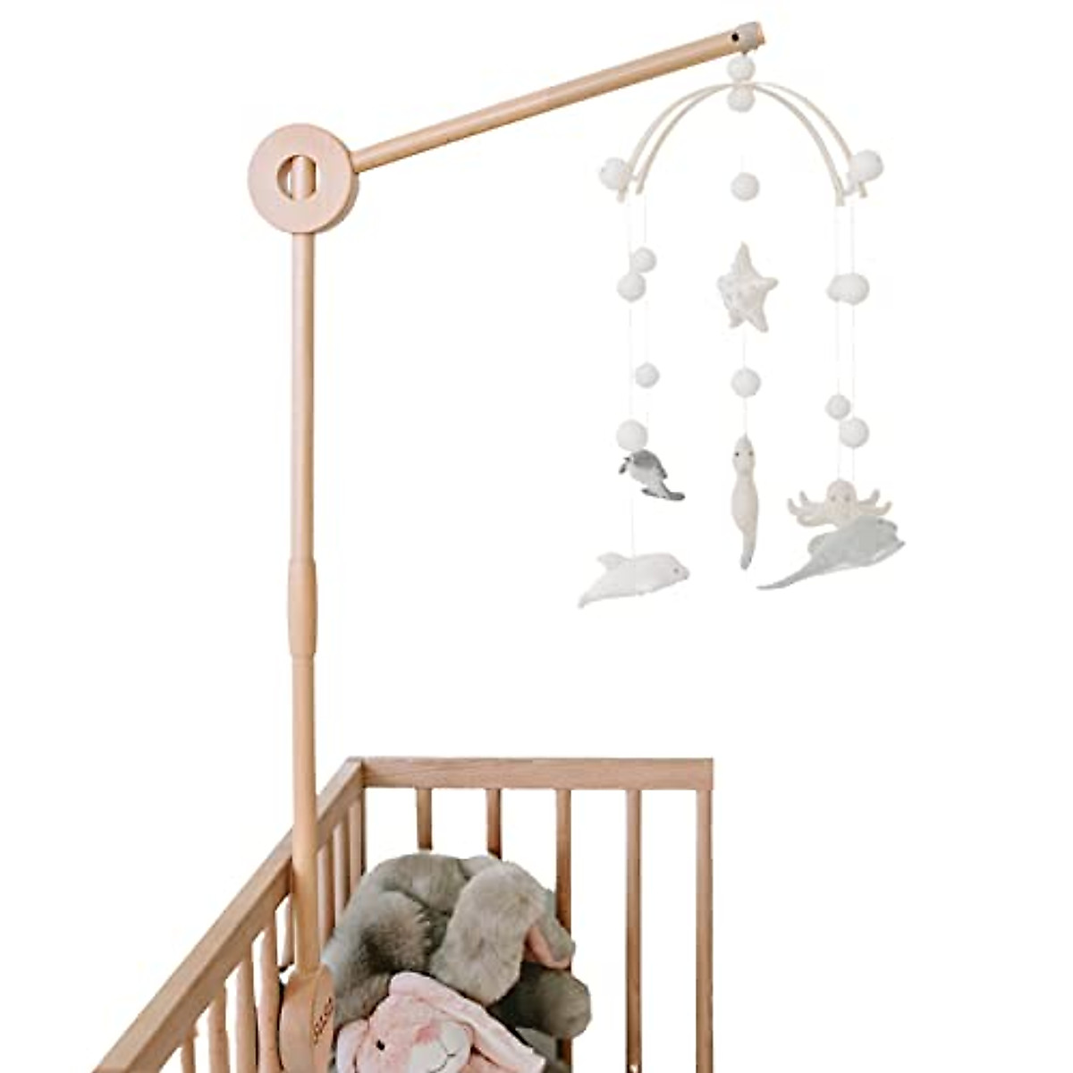 Sasa Wooden Crib Mobile Arm - Baby Mobile Holder for Crib (100% Beech Wood, 30 inch) with Strong Hold Anti Slip Attachment Clamp for Sturdy Mobile Hanger