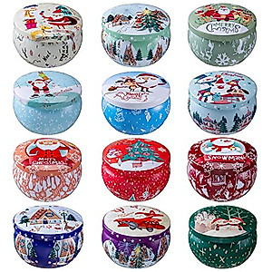 PEILIN Christmas Scented Candles Soy Wax Tin Candles, Natural Fragrance Candles for Stress Relief and Aromatherapy Candles Set of 12