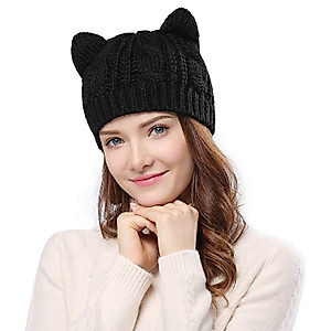 umbresen Cute Woollike Knitted CAT Kitty Ears Women Lady Girl Headgear Crochet Christmas Hats Black