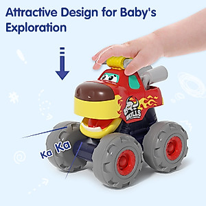 BABYFUNY 3 Pack Cars Toys for 1 Year Old Boy - Baby Monster Trucks Toy Cars for 2 Year Old Boys Dinosaur Toddler Trucks Toys, Pull Back Cars 1 2 3 Year Old Boy Gifts