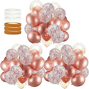 60 PACK Dandy Decor Rose Gold Balloons + Confetti Balloons w/ Ribbon | Rosegold Balloons for Parties | Bridal & Baby Shower Balloon Decorations | Latex Party Balloons | Graduation, Engagement, Wedding