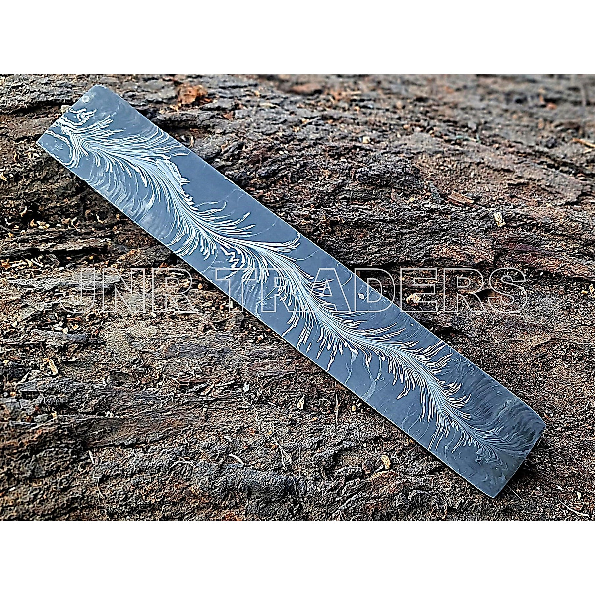 JNR Traders Forged Feather Pattern Damascus Billet - Damascus Bar Stock - Knife Making Supplies 12 Inch 3815