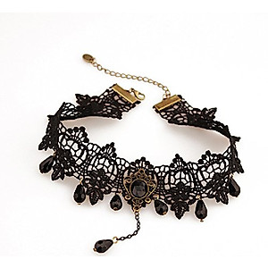 Charm.L Grace Black Lace Gothic Lolita Pendant Choker Necklace Earrings Set