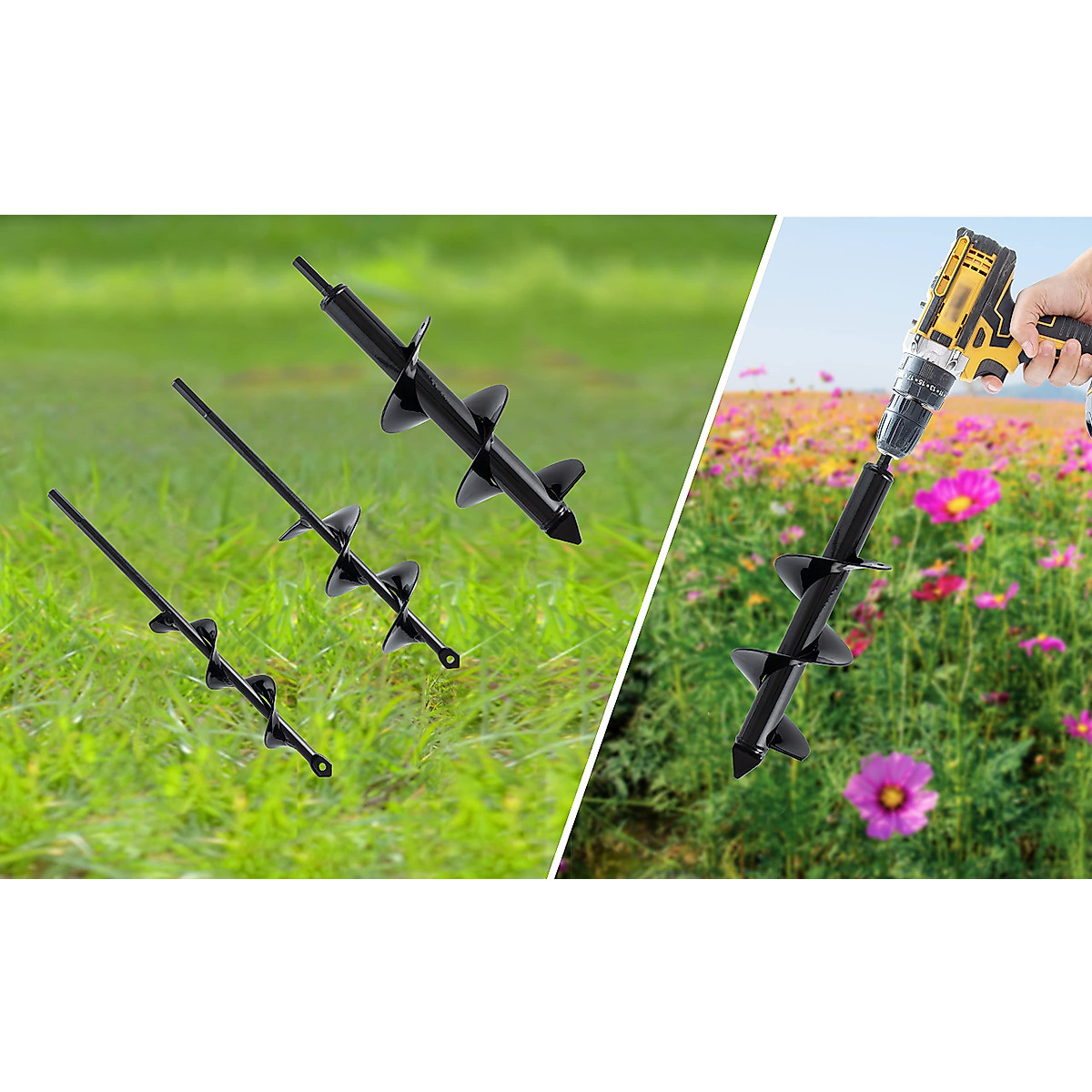 VASGOR Set 3 (1.6x12, 2.6x12, 3.5x12) Auger Drill Bit for Planting - Easy Planter Garden Auger - Bulb & Bedding Plant Augers - Posthole Digger for 3/8” Hex Drive Drill