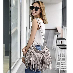 RARITYUS Women Fringe Tassel Shoulder Bag Large Leather Tote Handbag Hobo Crossbody Bag