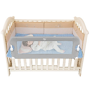 BABY JOY Double Sided Bed Rail Guard, 2 Pack, Extra Long, Swing Down for Convertible Crib, Folding Baby Safety Bedrail for Kids Twin Full Size Queen King Mattress, Rails for Toddlers (Gray, 48-Inch)