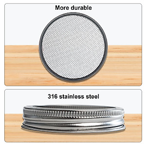 4 Pack Mesh Strainer Jar Stainless Steel Sprouting Jars Mason Wide Mouth Canning Lids for Growing Bean, Seeds and Salad