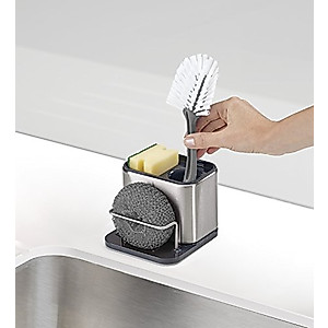 Joseph Joseph Surface Sink Caddy Stainless Steel Sponge Holder Organizer Tidy Drains Water for Kitchen, Small, Silver