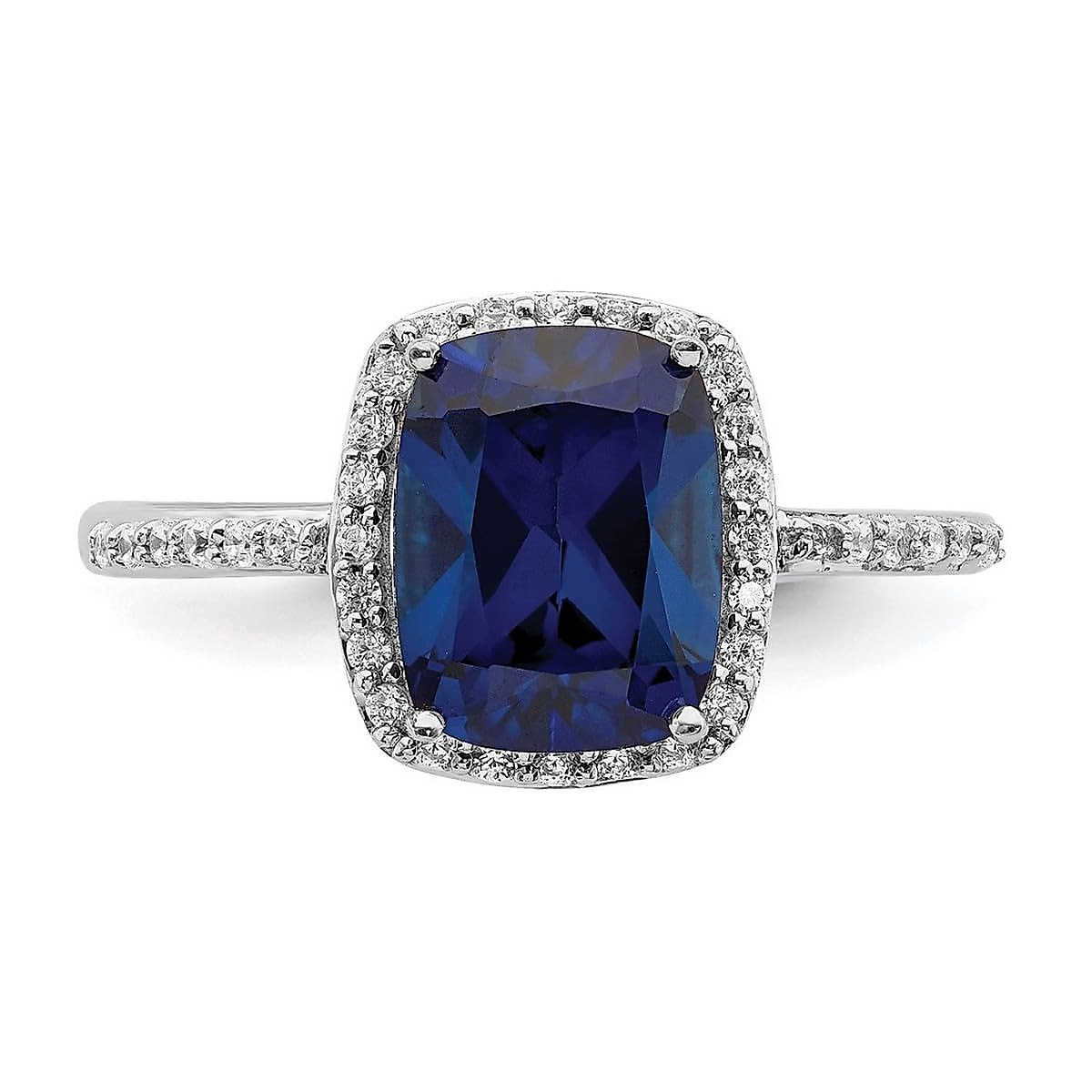 925 Sterling Silver Rhodium Plated Lab Created Blue Sapphire CZ Cubic Zirconia Simulated Diamond Ring Size 7 Measures 1.09mm Wide Jewelry for Women