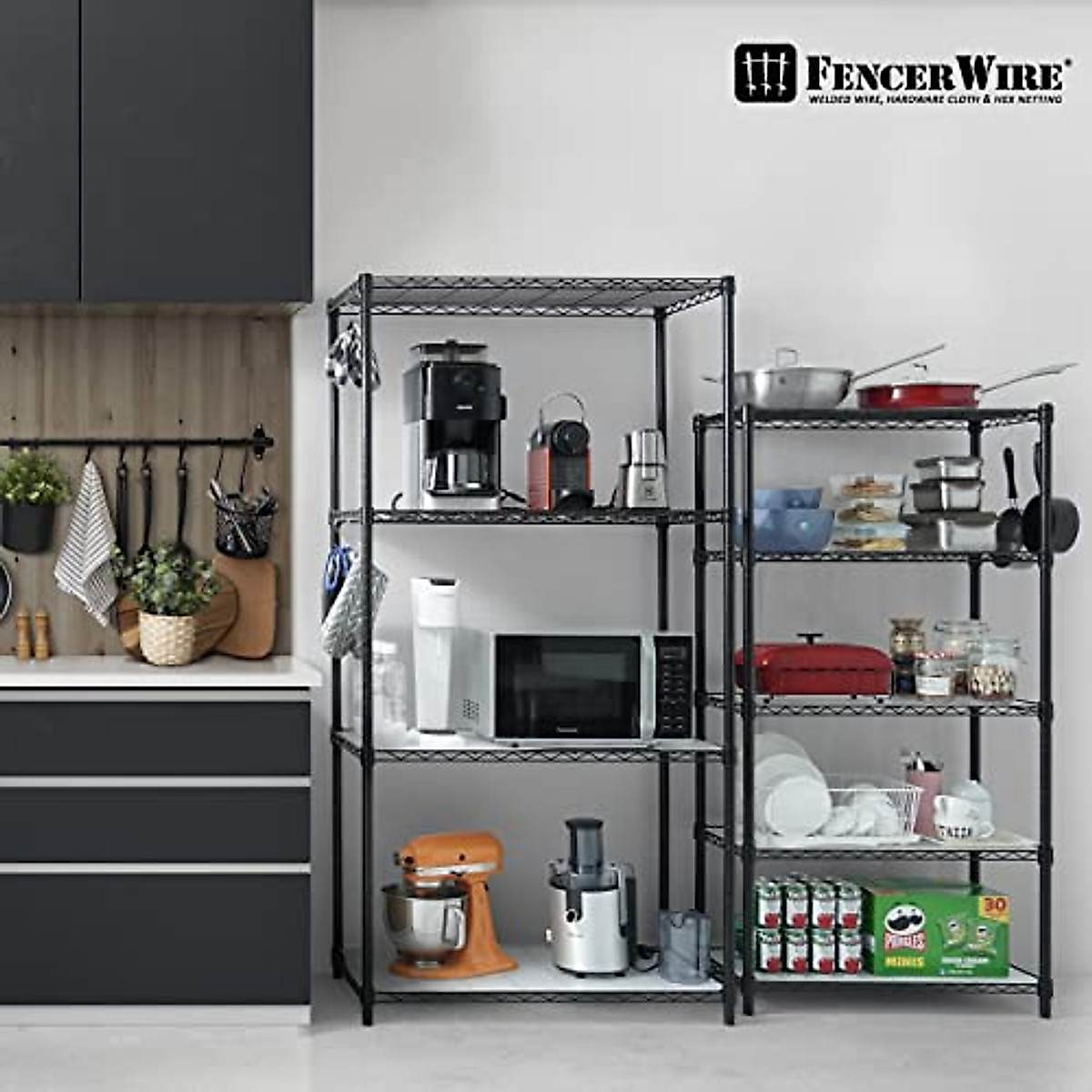 Fencer Wire NSF Commercial Heavy Duty Wire Shelving w/Wheels, Leveling Feet & Liners, Kitchen Storage Shelf, Garage Shelving Storage, Utility Wire Rack Storage Shelves, w/Liner, 30 x 14 x 64 5-Tier