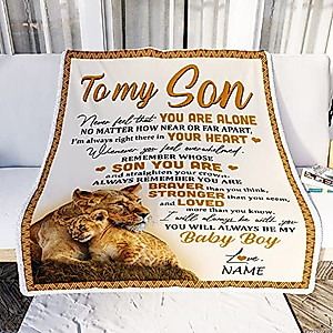 CenturyTee Personalized to My Son Blanket from Mom Lion Never Feel That You are Alone Great Birthday Graduation Bed Quilt Fleece Throw (60 x 80 Inches - Adult Size) Multicolor 455 60 in Size