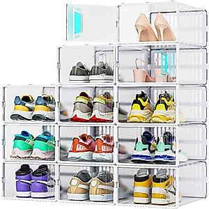 JONYJ 12 Pack Shoe Organizer, Clear Plastic Stackable Shoe Storage, Multifunctional Shoe Box, Universal Shoe Storage Boxes for Men and Women