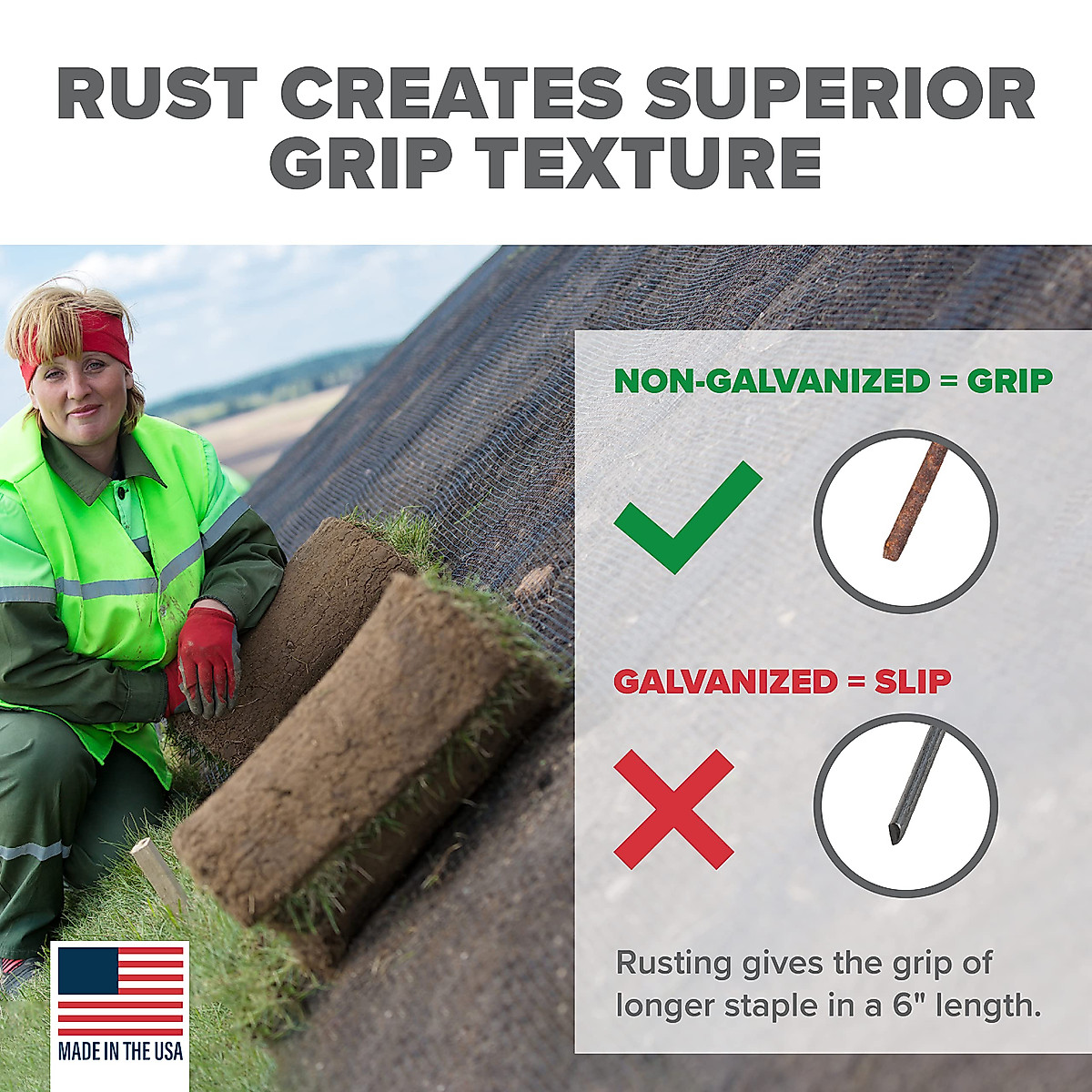 Pinnacle Mercantile USA Made 100 Pack Dissolving Garden Landscape Staples Weed Barrier Fabric Stakes 6 inch Pins Sod Staple 11 Gauge Steel