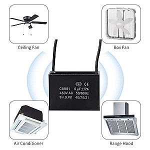 2Pcs 5UF 450V AC CBB61 Ceiling Fan Capacitor 2 Wire 50/60Hz