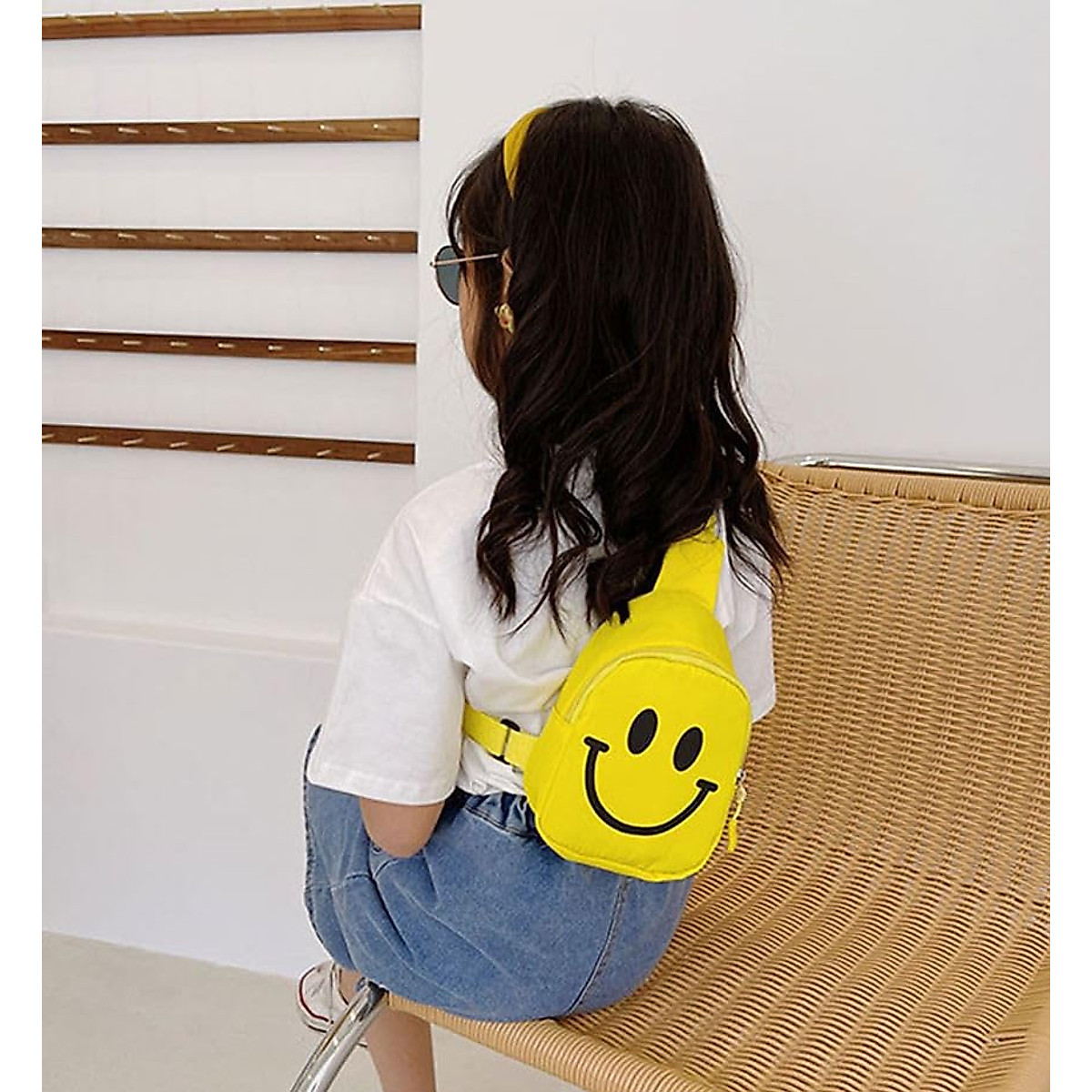 HOLAWIT Happy Face Fun Design Phone Holder Cute Sling Bag Positive Smile Crossbody Backpack for Kids Hiking Daypack Multipurpose Cross Body Chest Bag - Black