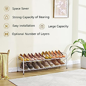 Hoctieon 2 Tier Shoe Rack for Closet, Shoe Rack FreeStanding, Entryway Shoe Shelf, Shoe Storage Organizer, Durable Mesh Style Shoe Rack, White