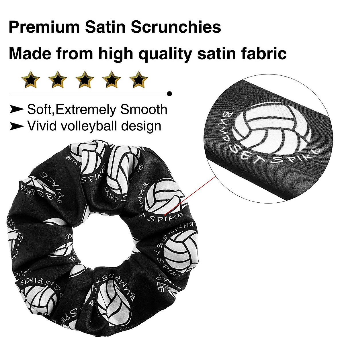 WILLBOND 12 Pieces Silk Hair Scrunchies Volleyball Sport Hair Elastic Satin Ties Bands Ponytail Holders for Players Teams Gifts Wristband Decoration Accessories Women(Black)