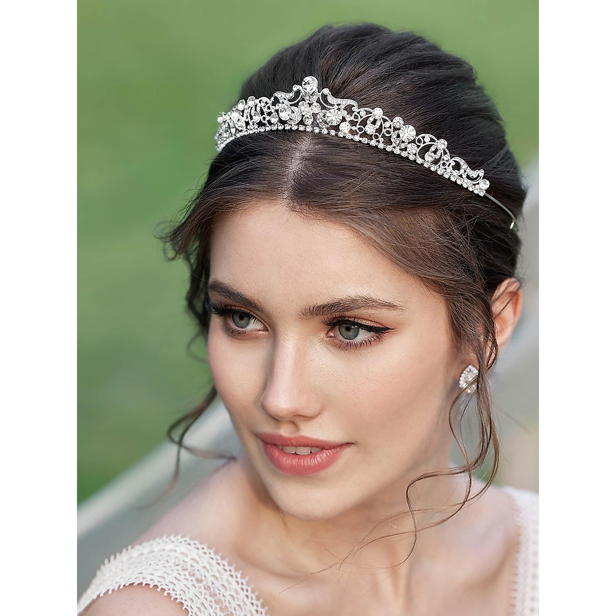 SWEETV Silver Wedding Tiaras and Crowns, Rhinestone Bridal Crown Princess Tiara Headpieces for Women and Flower Girls, Bridgerton Hair Accessories for Birthday Prom Quinceanera