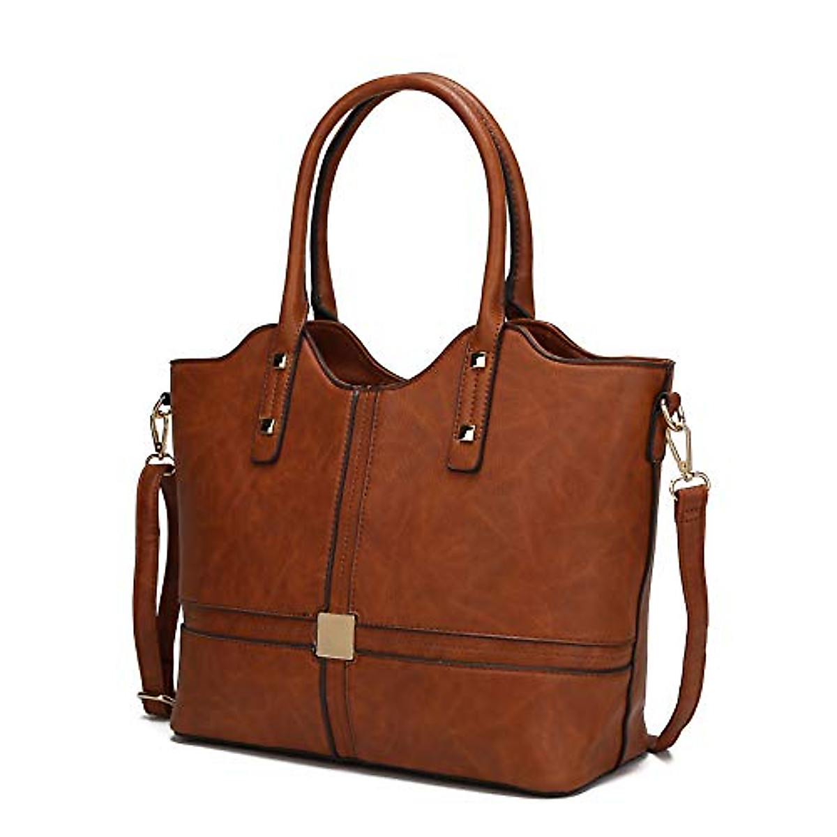 Mia K Collection Crossbody Bags for Women Purses and Handbags, Shoulder Strap, PU Leather Top-Handle Satchel Tote Cognac